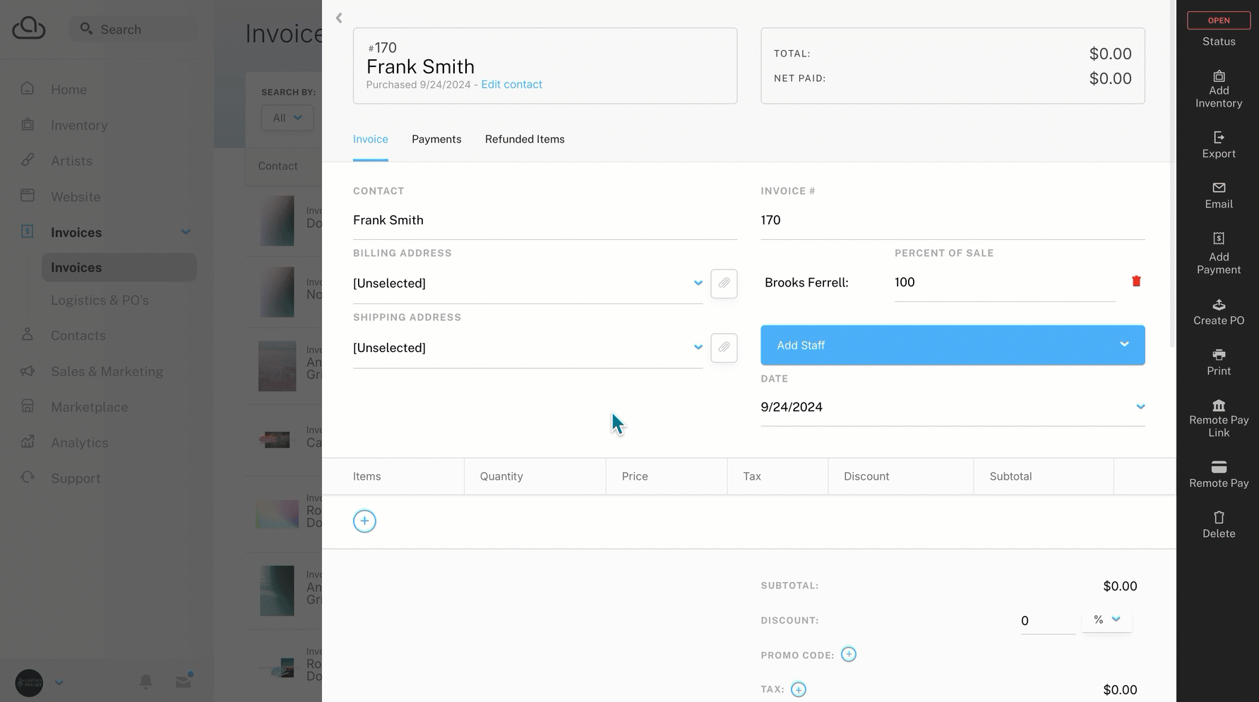 Create an Invoice or Receipt