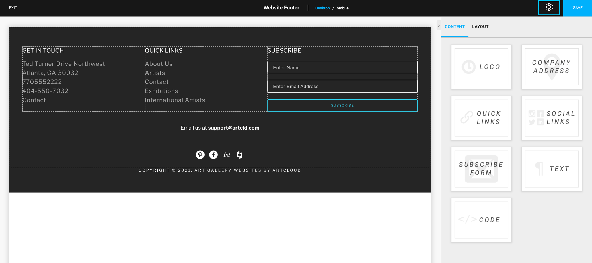 How to adjust your Website Footer Settings