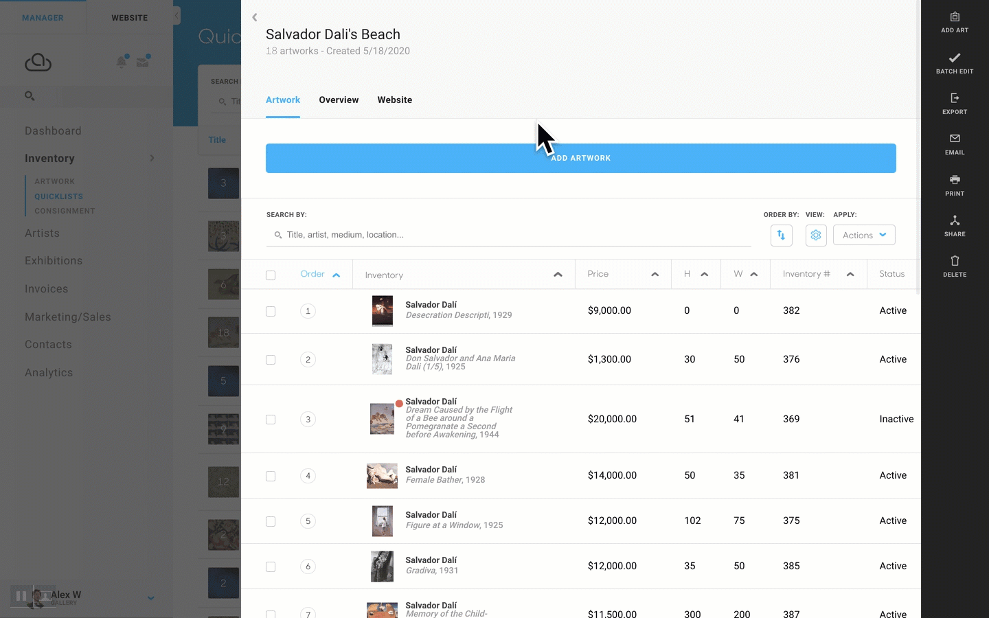 Change the order of artwork in QuickLists