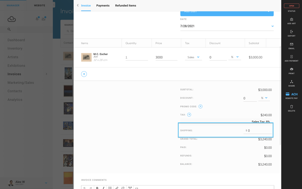 How to add shipping fees to an invoice
